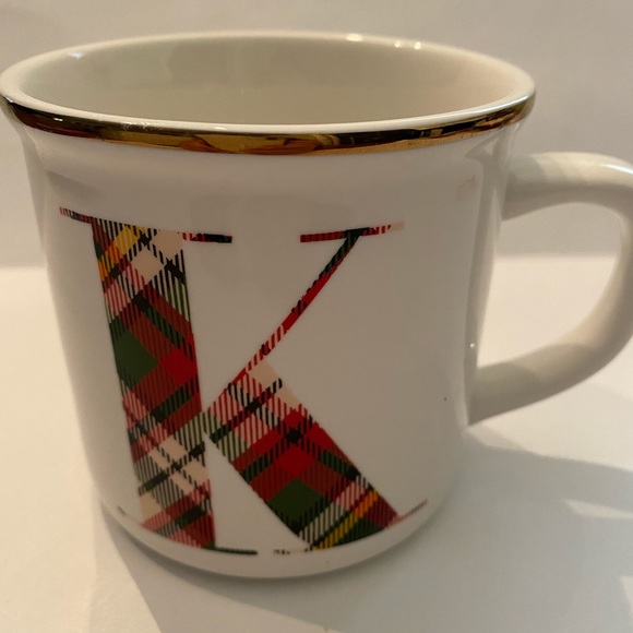 Pottery Barn | Dining | Potterybarn Plaid Letter K Mug | Poshmark